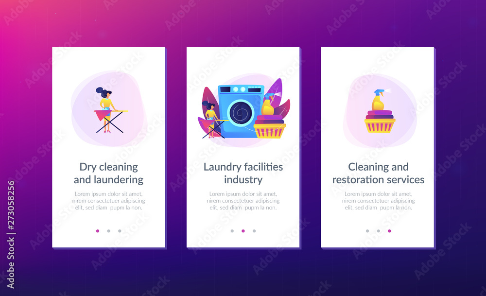 Laundry service worker ironing, washing machine. Dry cleaning and ...