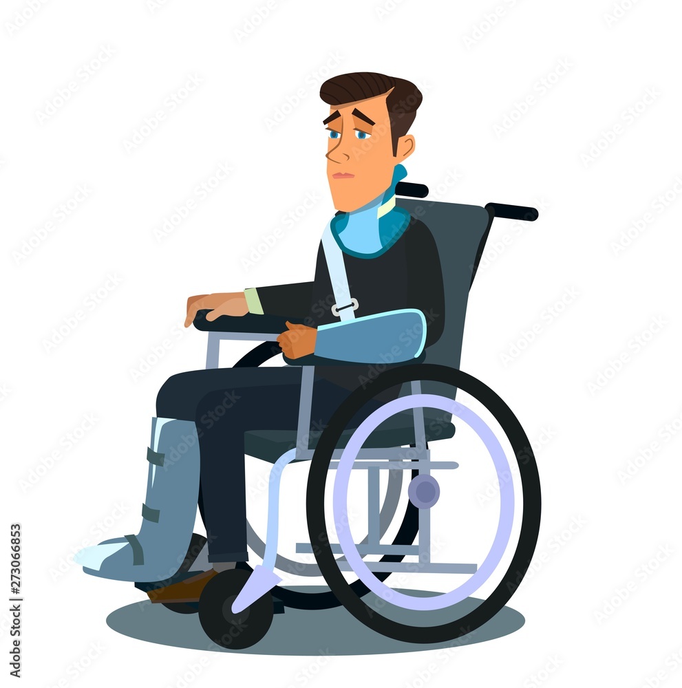 Character of a person with injuries. Broken limbs. The consequences of ...
