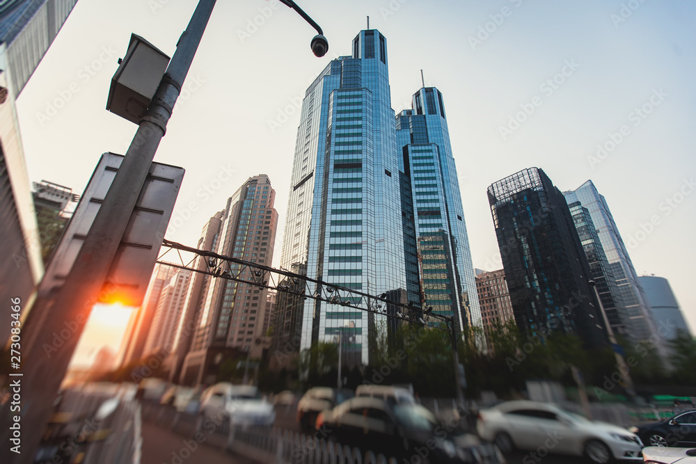 Beautiful wide-angle sunny aerial view of Beijing Central Business ...