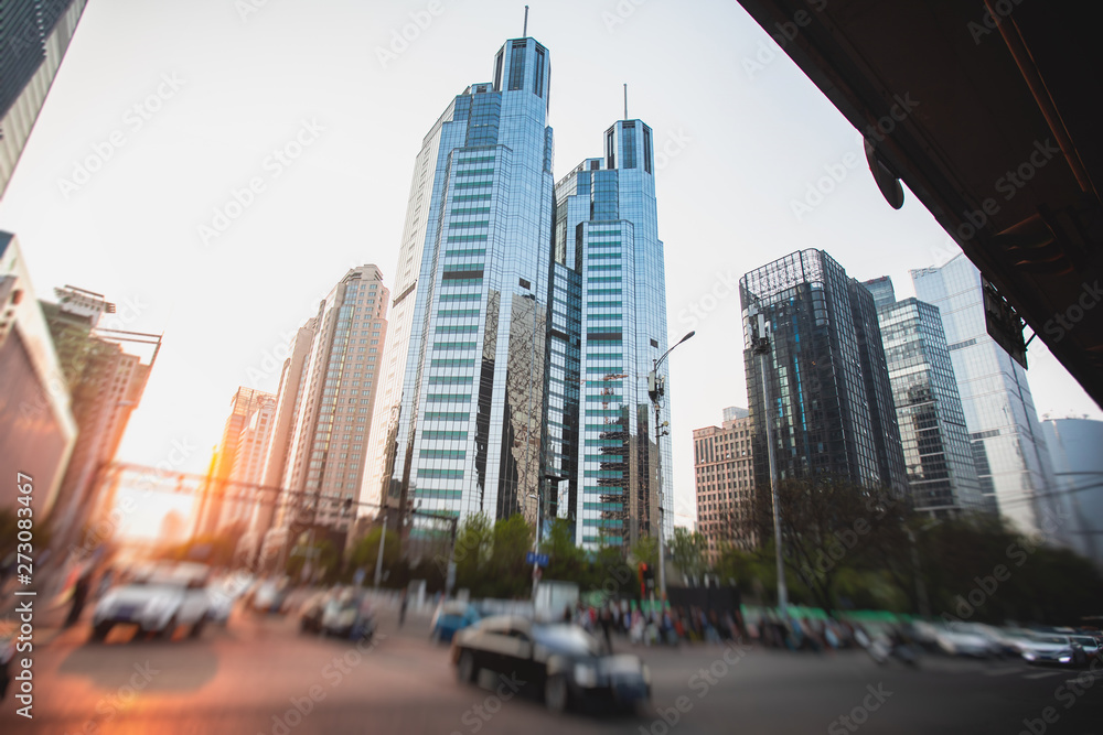 Beautiful wide-angle sunny aerial view of Beijing Central Business ...