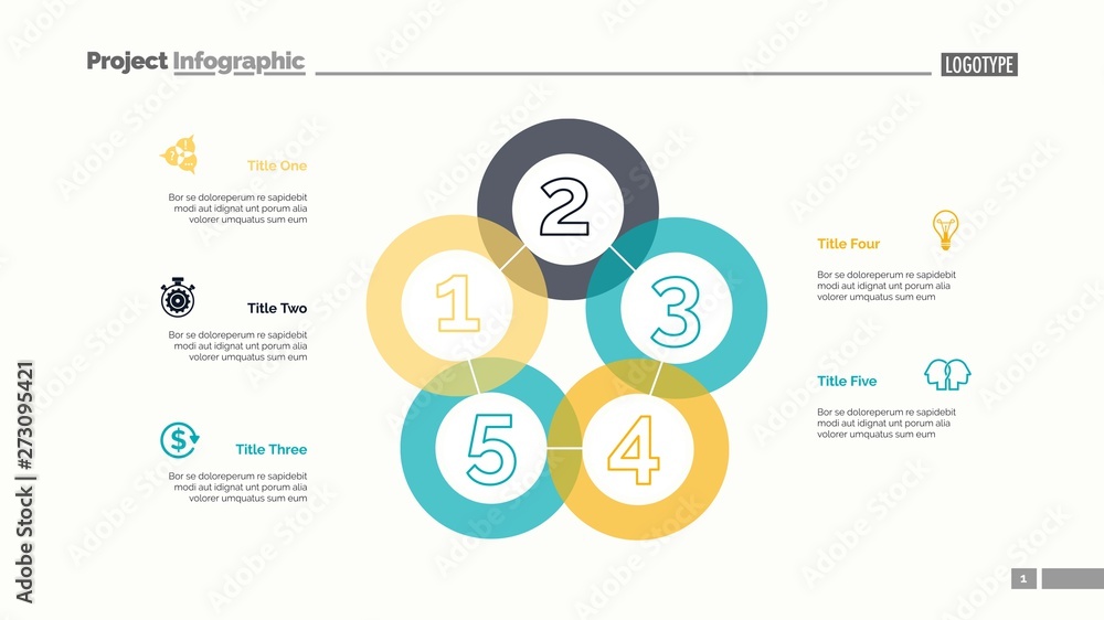 Five sequences diagram slide template. Business data. Graph, diagram ...