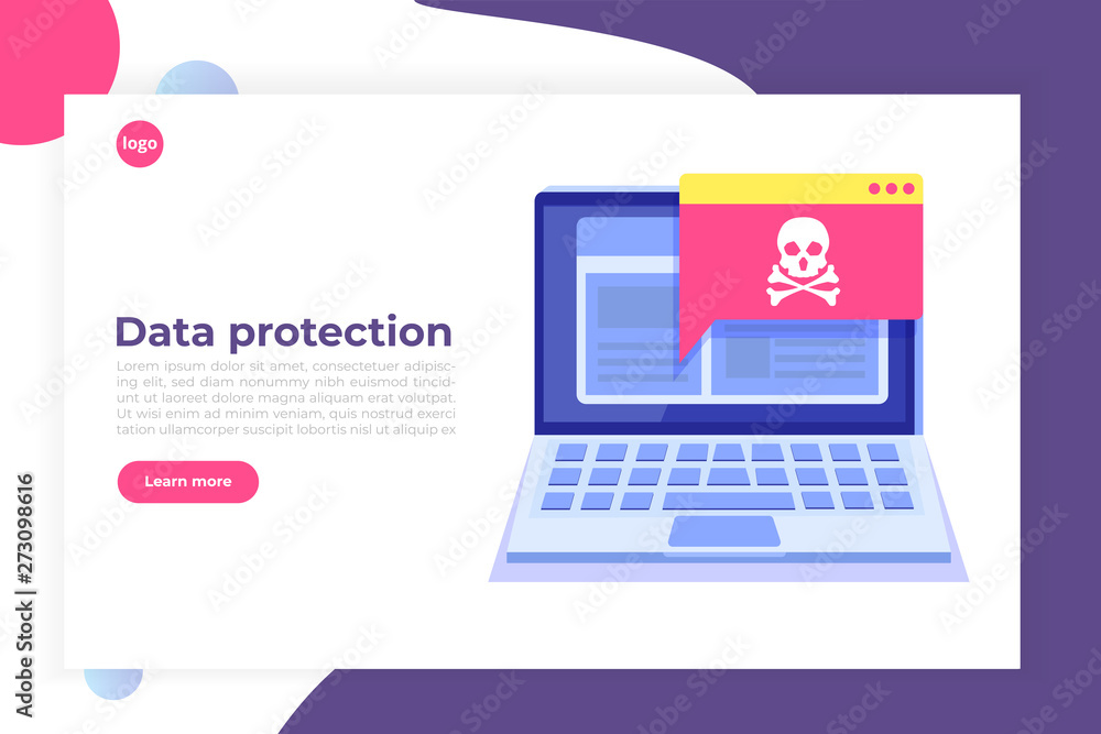 Laptop virus malware trojan notification or alert. Hacker attack, Data ...