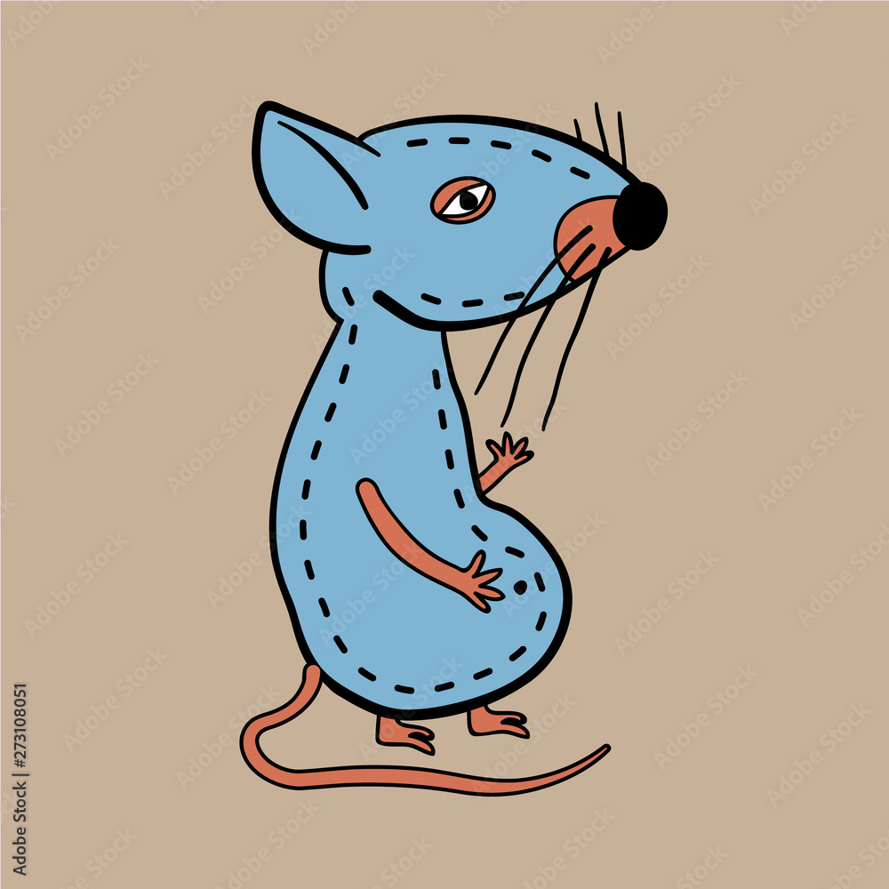 Vector illustration of cartoon mouse with a straight stitch contour ...