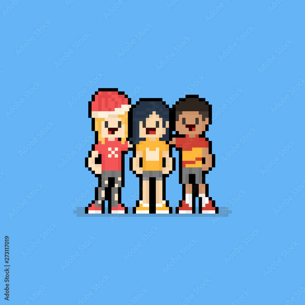 Pixel art cartoon group of friends.8bit. vector de Stock | Adobe Stock