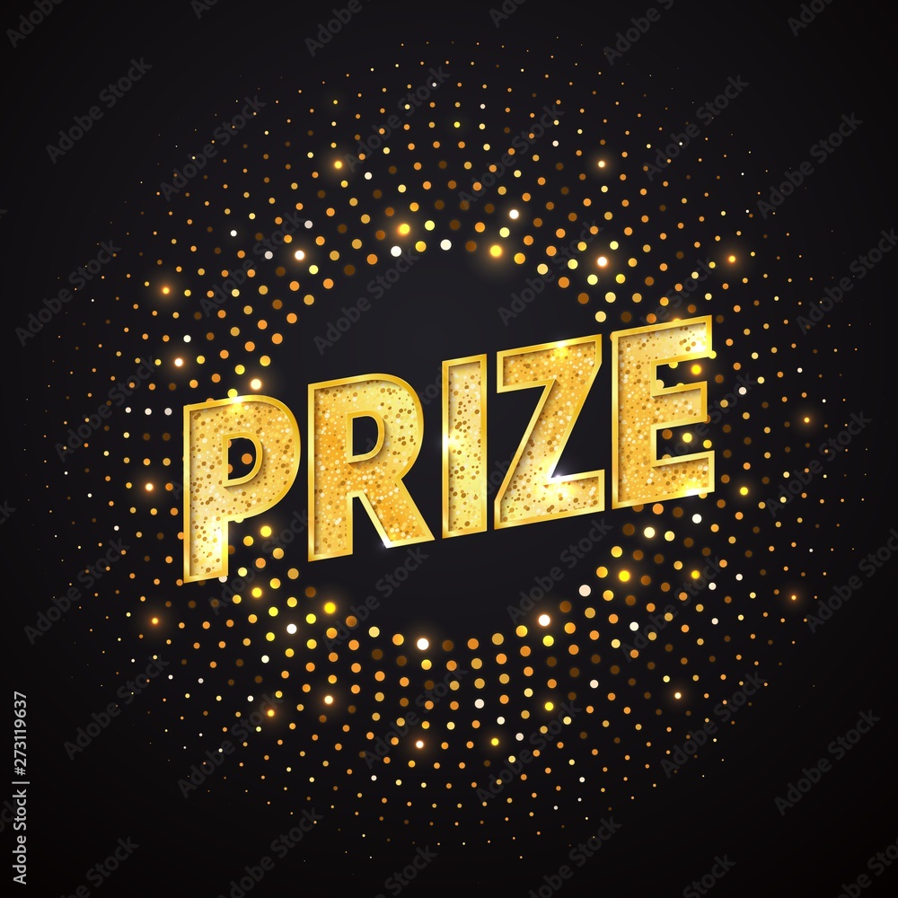 Prize vector golden word design element. Isolated winning logo on dark ...
