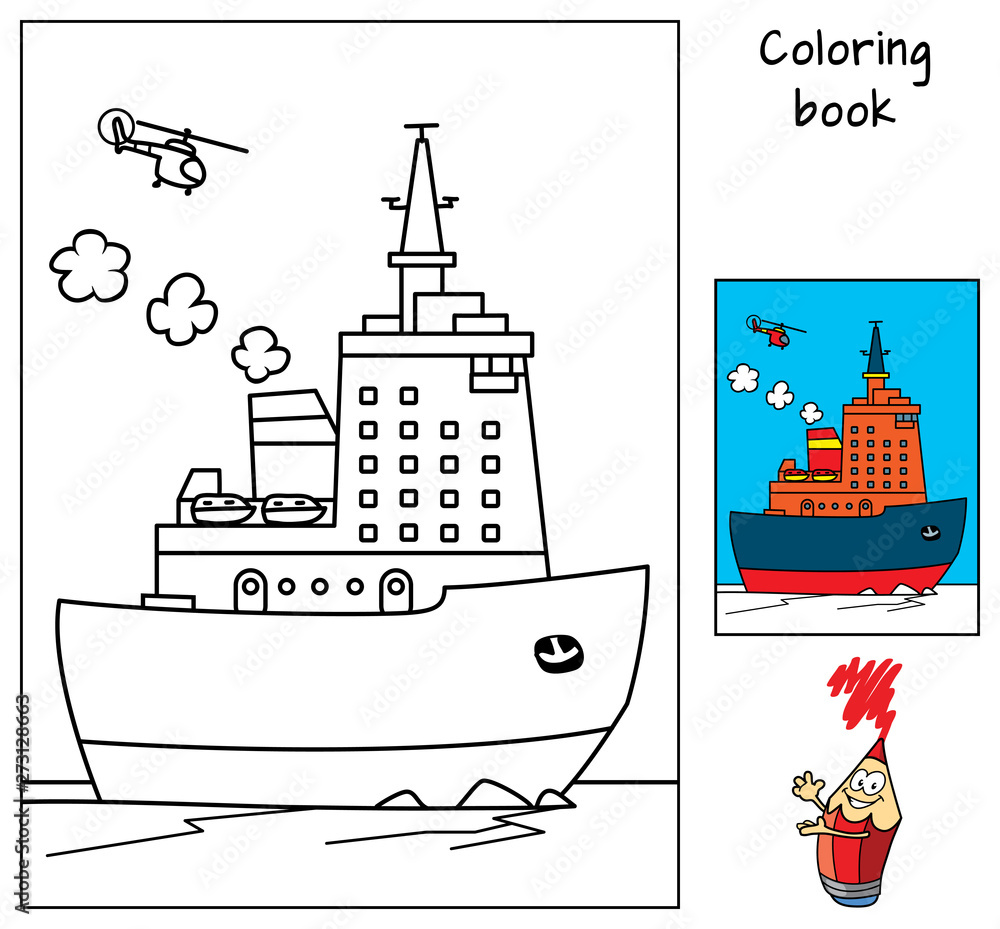 Icebreaker ship. Coloring book. Cartoon vector illustration Stock ...