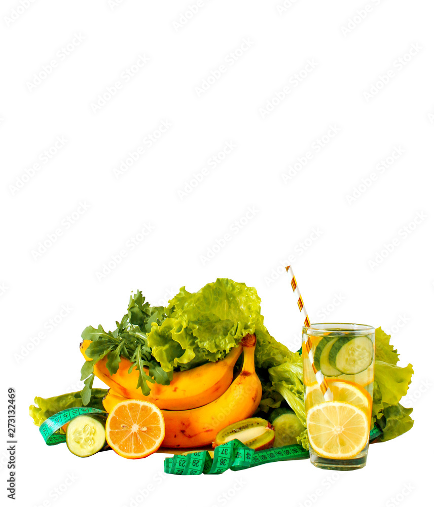 Infused water with cucumber and lemon on white background. Summer fresh ...
