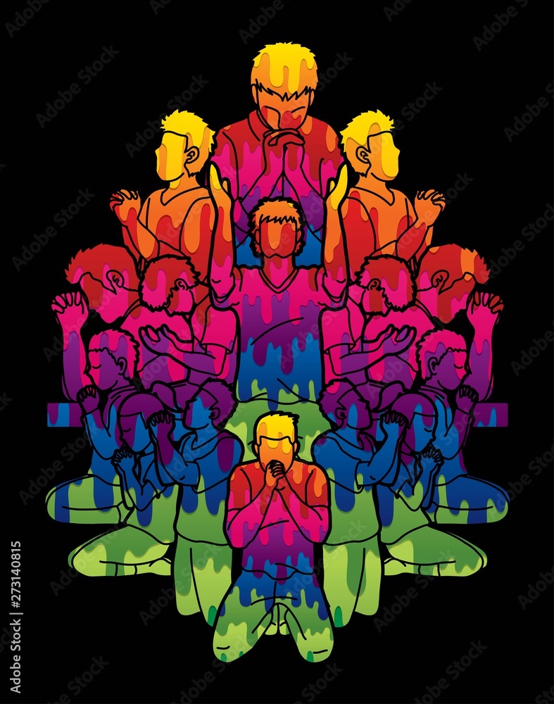 Group of People praying to God ,Prayer Unity cartoon graphic vector ...