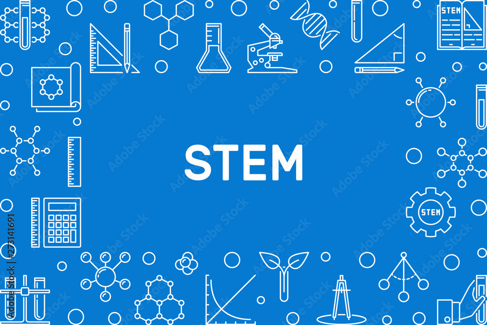 STEM concept outline minimal horizontal frame. Vector illustration with ...