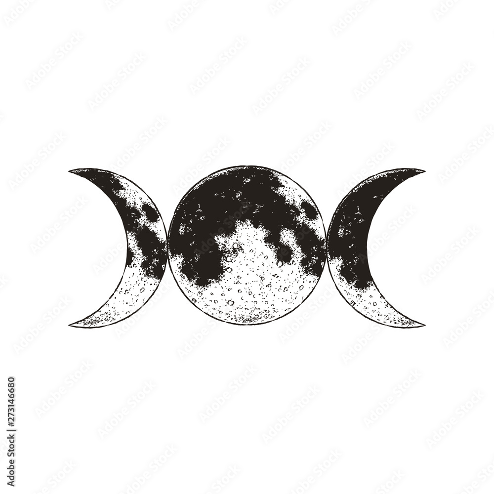 Triple goddess symbol, three moons, wicca, witchcraft, magical symbol ...