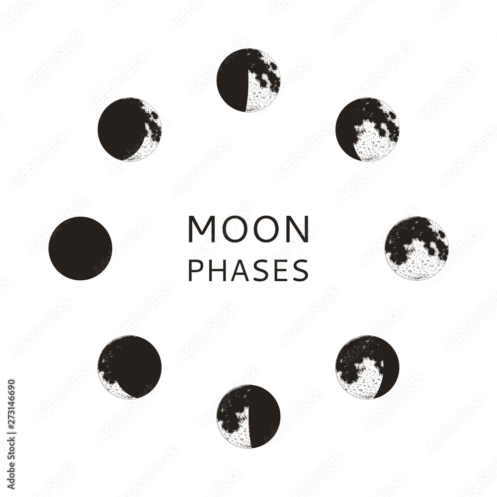 Moon phases set, realistic graphic symbols, vector illustration Stock ...