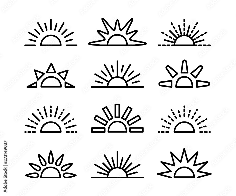 Sunrise & sunset symbol collection. Horizon line vector icon set ...