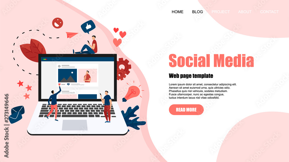 Web template with Social media concept with photo content, like and ...