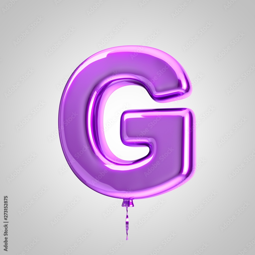 Shiny metallic violet balloon letter G uppercase isolated on white ...
