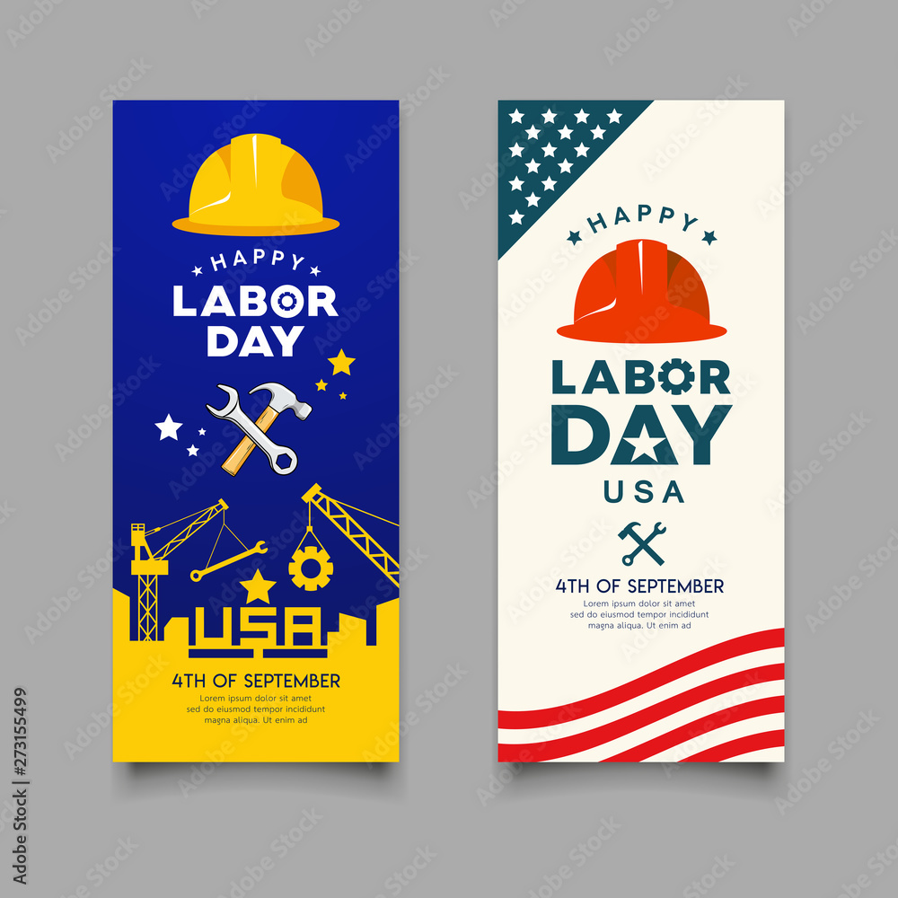 Happy Labor day Engineer cap with wrench, hammer vector and building ...