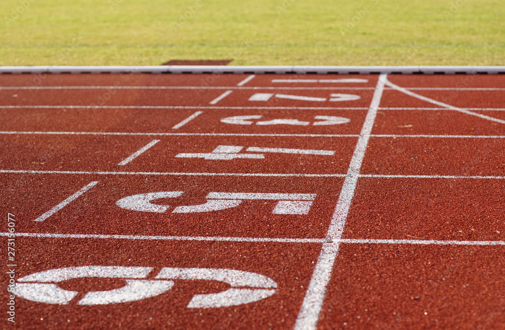 Stadium and running track - start finish numbered from one to six Stock ...