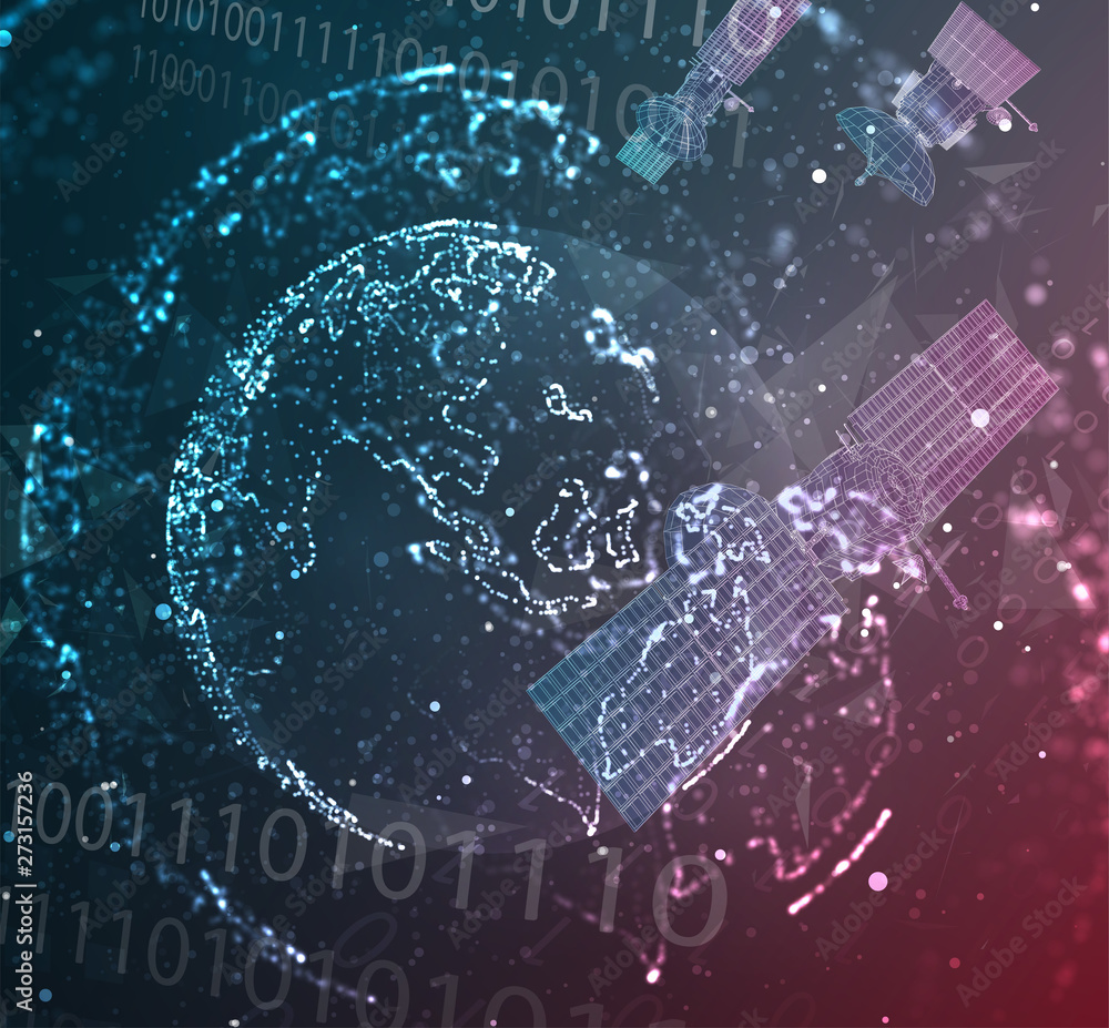 vector 3d background. communication satellite in a volumetric ...