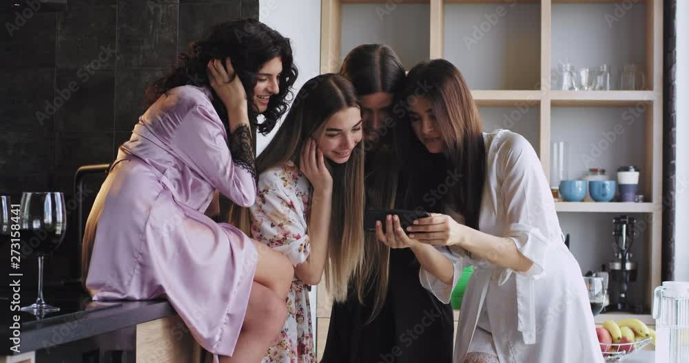Good looking ladies with attractive smile have a bachelorette party at ...