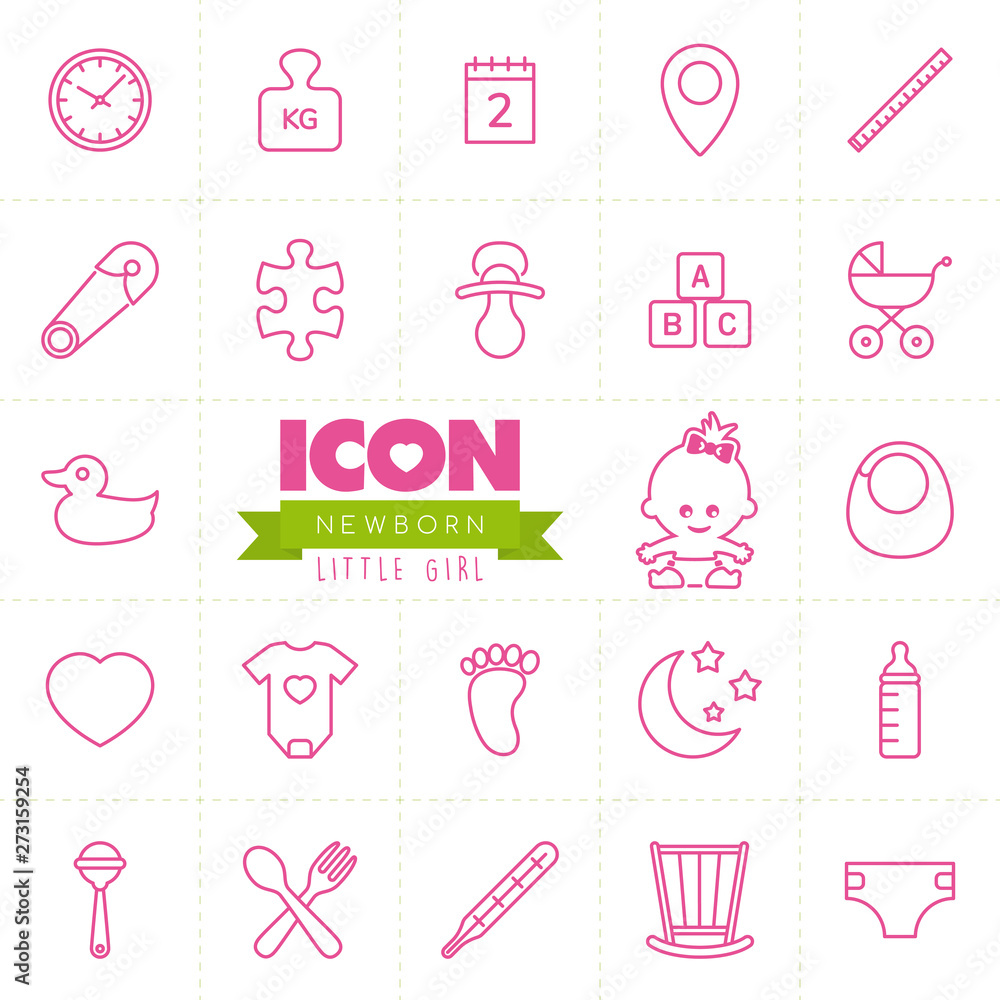 Newborn vector icon set. Little girl. Baby icon Stock Vector | Adobe Stock