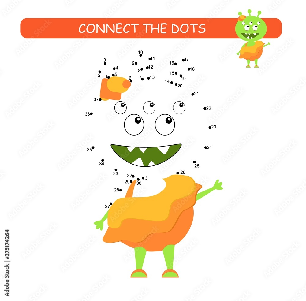 Connect the dots and color. Funny monster. Cartoon vector Illustration ...