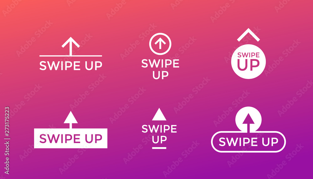 Swipe up button icon set on gradient background. Application and social ...