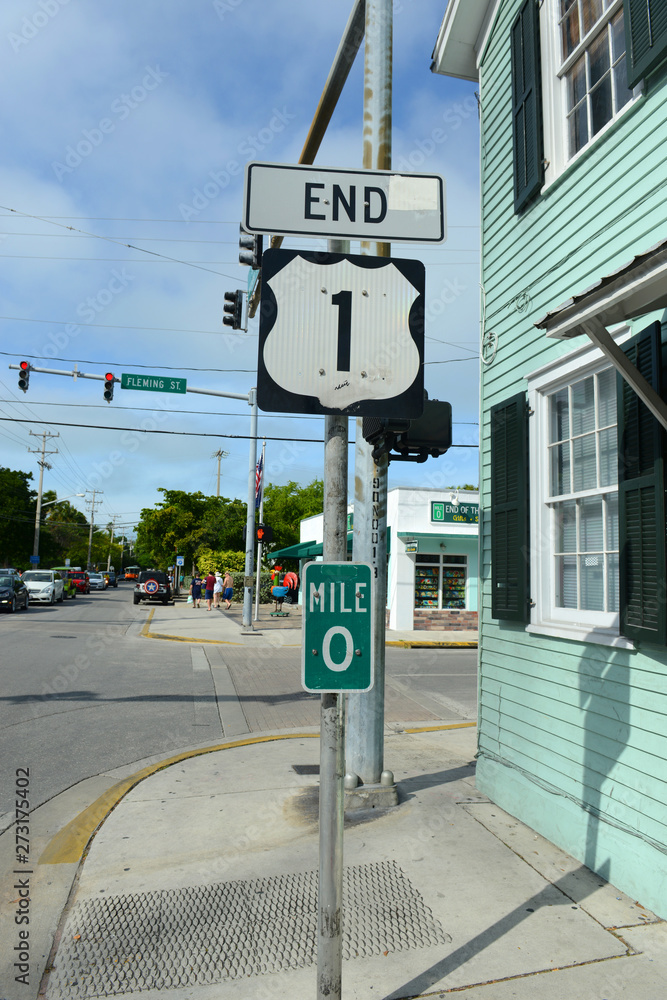 End Point of US Route 1 sign (Mile zero) in Key West, Florida, USA ...