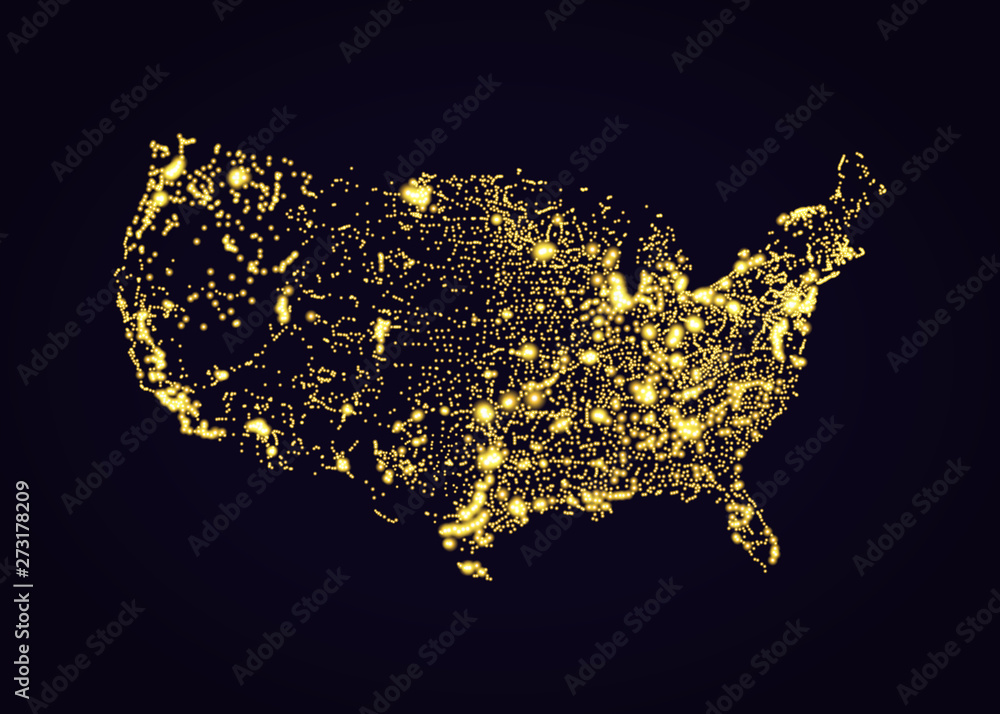 Usa America map night light effect vector Stock Vector | Adobe Stock