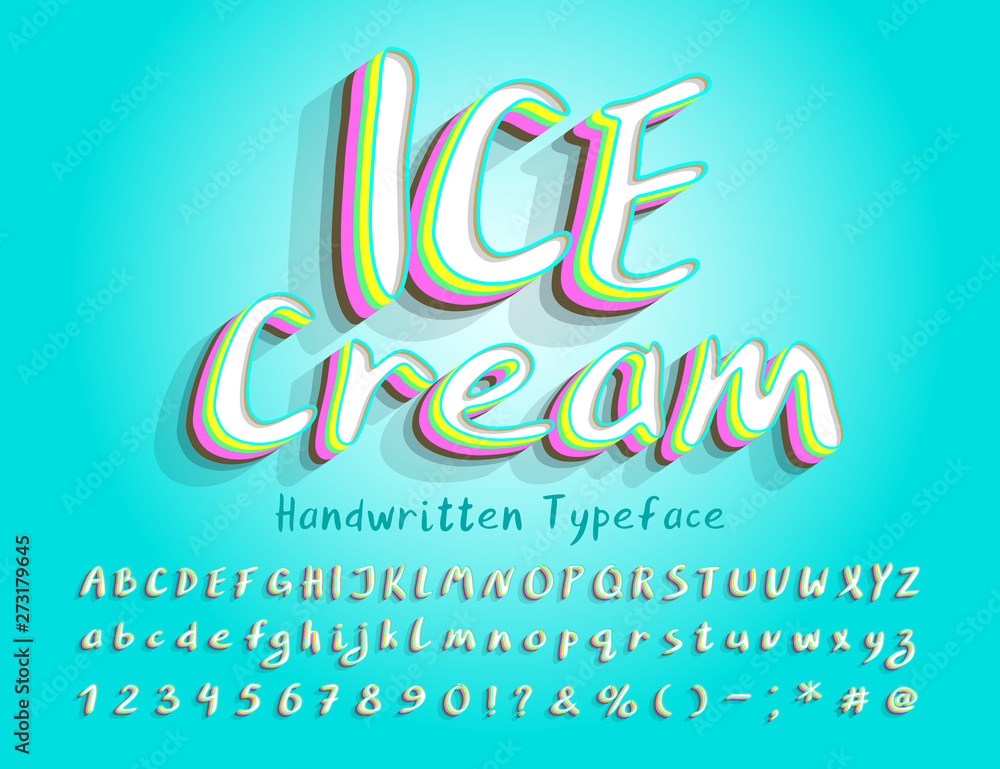 Ice cream Alphabet. Vector lettering typeface. Uppercase and lowercase ...