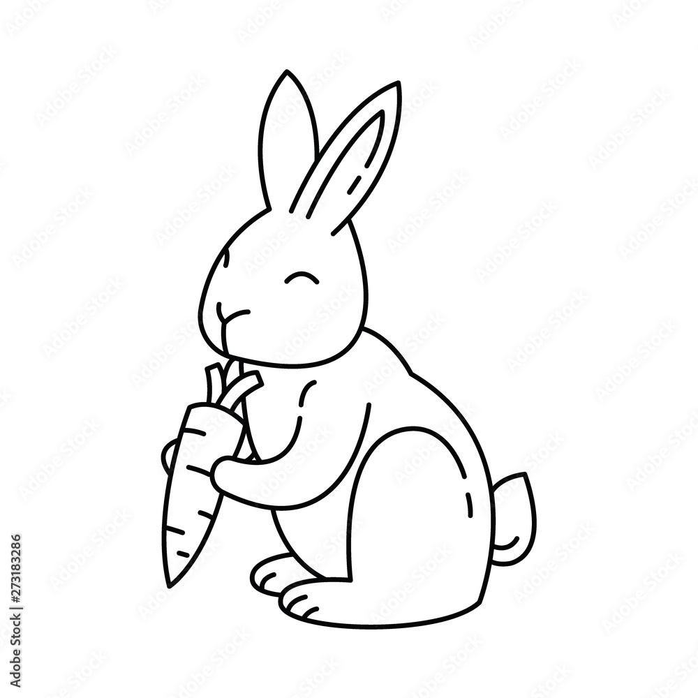 Cute Rabbit is holding a carrot Line art Design. vector illustration ...