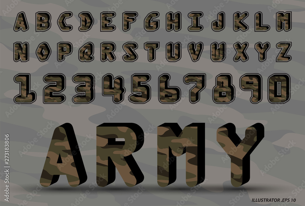 Army Original font a set of letters and numbers. Vector of camouflage ...
