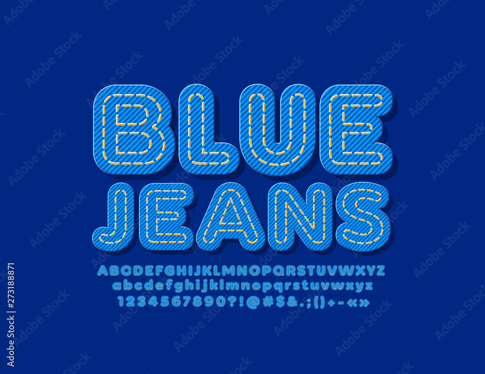 Vector Fabric Children Font. Blue Jeans textured Alphabet Letters ...