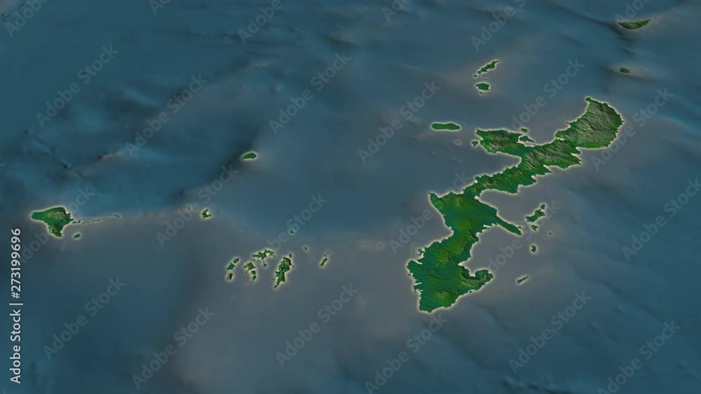 Okinawa - prefecture of Japan zoomed on the physical map of the globe ...