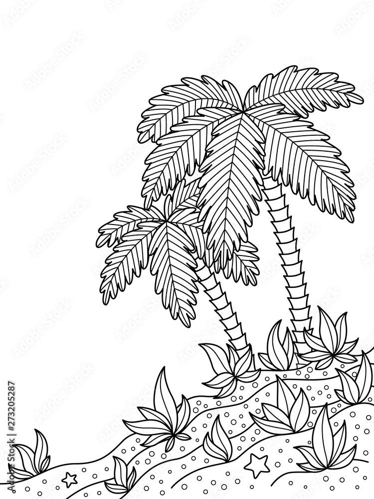 Sea doodle coloring book page tropic island Stock Vector | Adobe Stock
