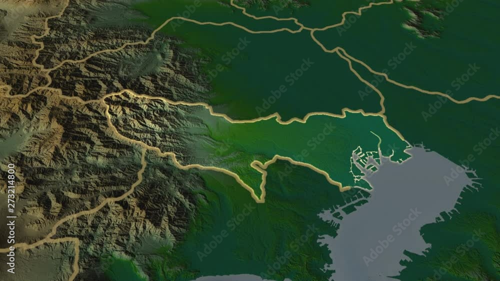 Tokyo - metropolis of Japan zoomed on the physical map of the globe ...