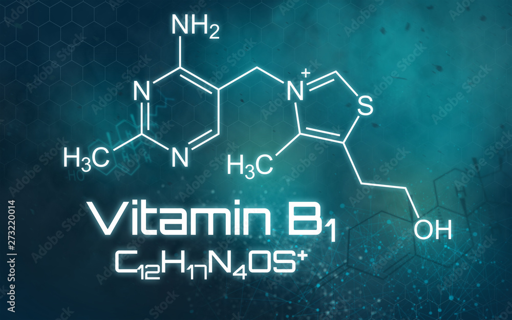 Chemical formula of Vitamin B1 on a futuristic background Stock ...