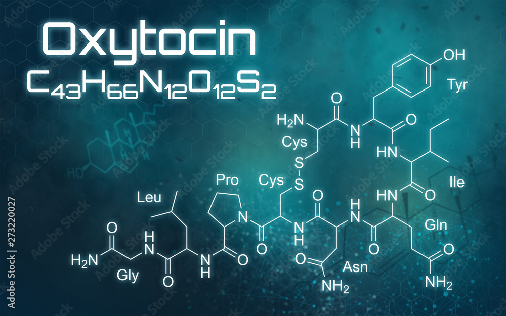 Chemical formula of Oxytocin on a futuristic background Stock ...