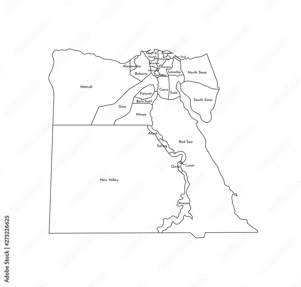 Vector isolated illustration of simplified administrative map of Egypt ...