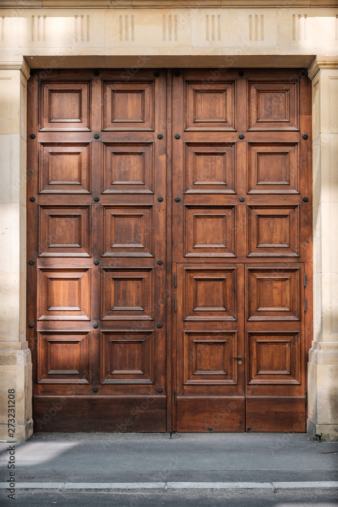 massive wooden door entrance - big wood gate - Stock Photo | Adobe Stock