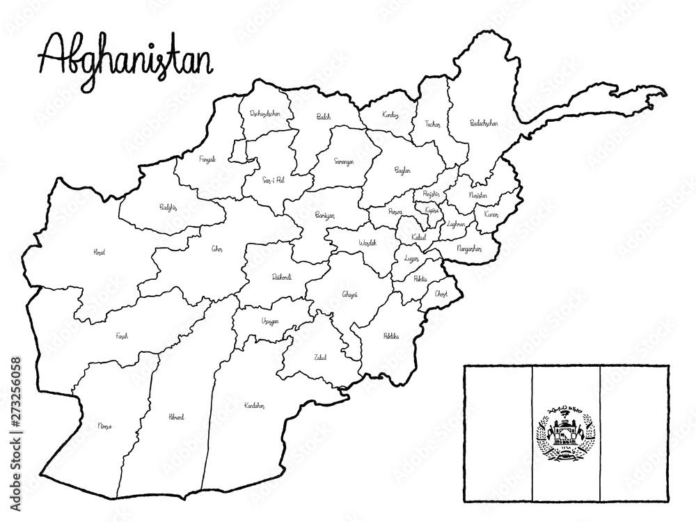 Afghanistan Country Map Flag Vector Illustration Hand Drawn Cartoon Art ...