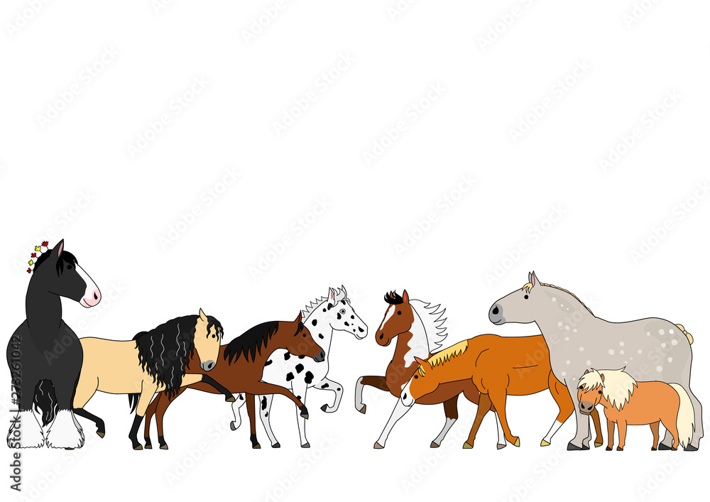 cute cartoon horse group Stock Vector | Adobe Stock