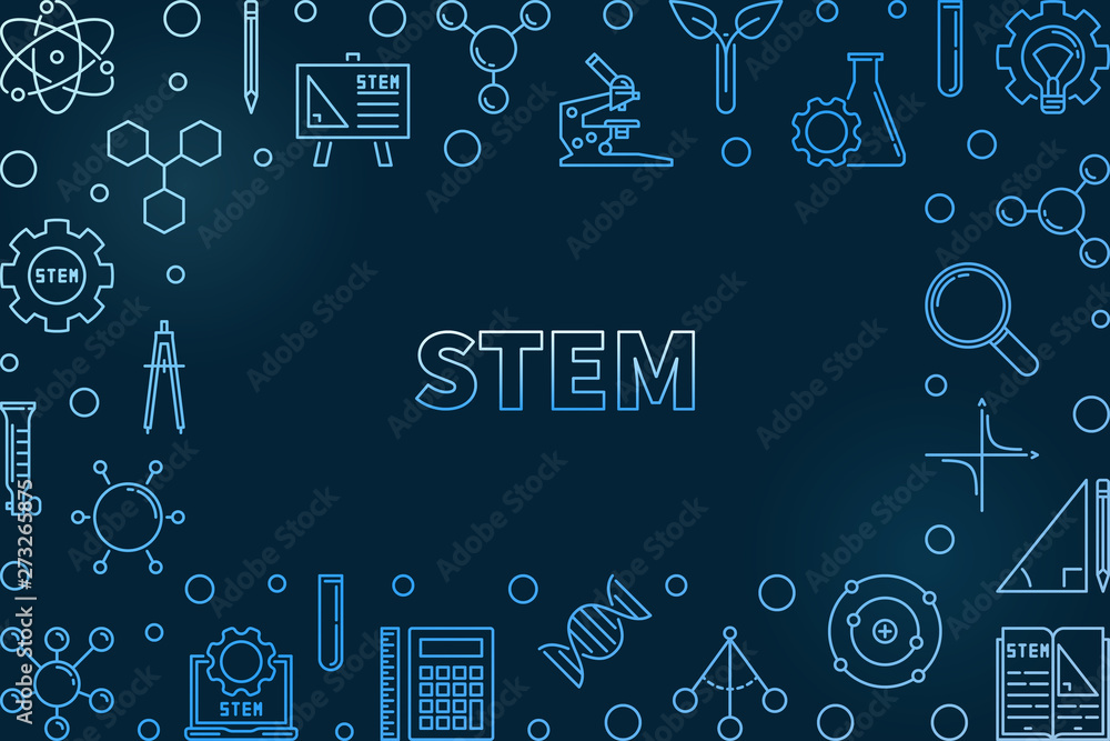 Photo & Art Print STEM concept horizontal outline blue frame, tentacula