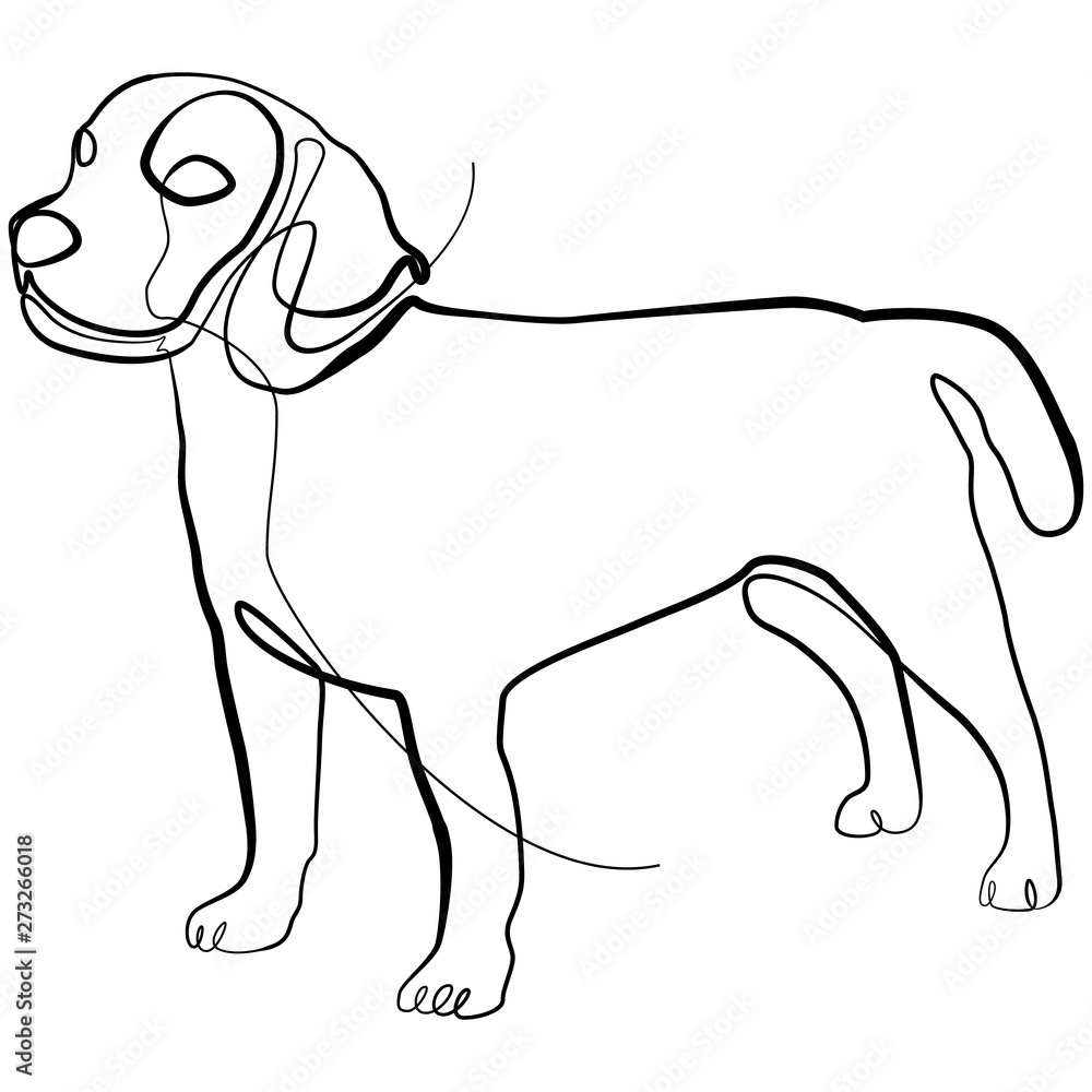 Dog Beagle one line drawing. Creative single line art Vector ...