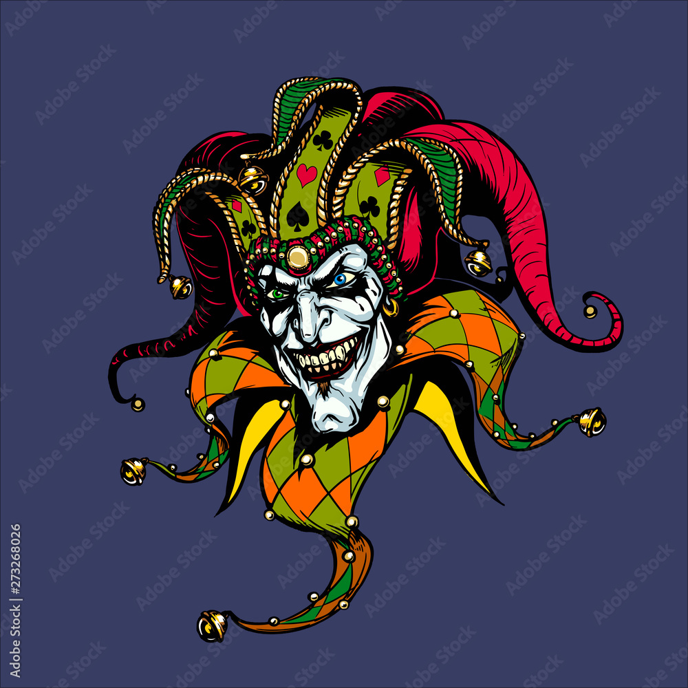 Joker. Angry jester in the cap. tattoo Stock Vector | Adobe Stock
