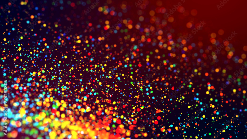 cloud of multicolored particles in the air like sparkles on a dark ...