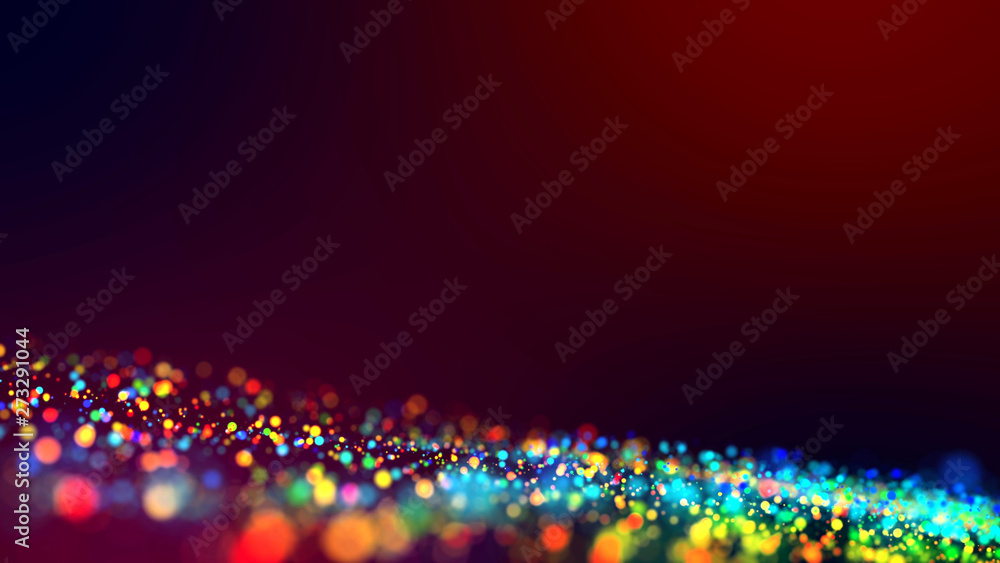 cloud of multicolored particles in the air like sparkles on a dark ...