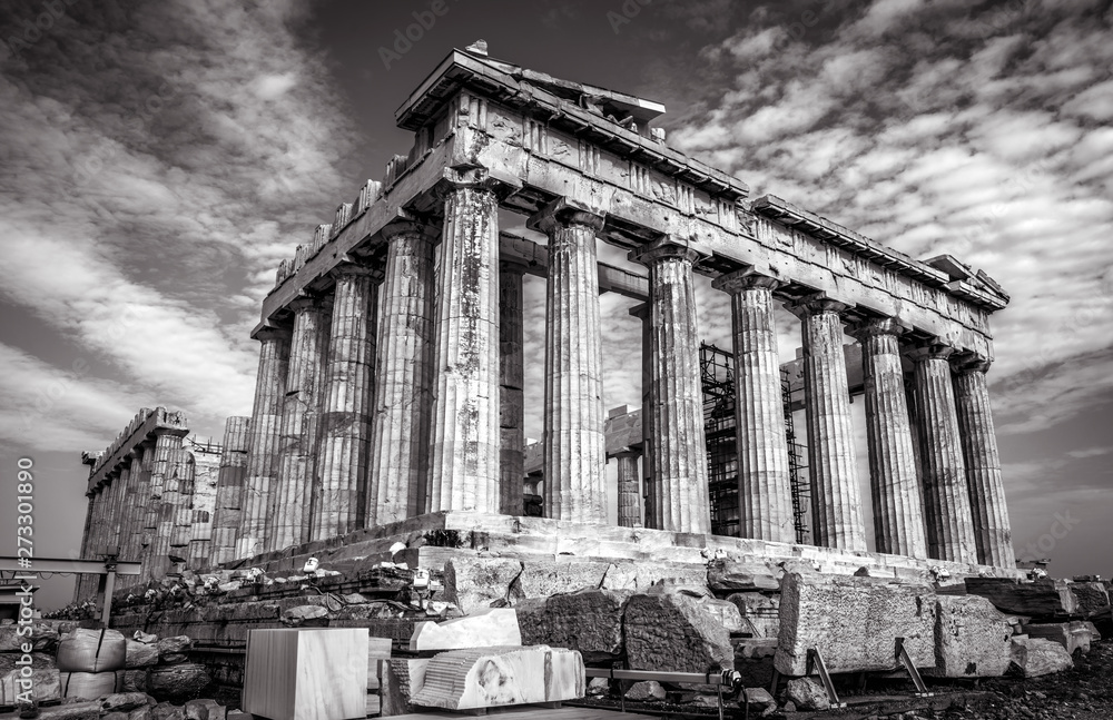 Plakat Parthenon in black and white, Athens, Greece. Ancient Greek Parthenon is a top landmark ...