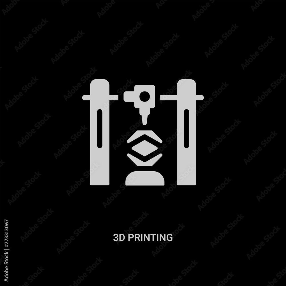 white 3d printing vector icon on black background. modern flat 3d ...