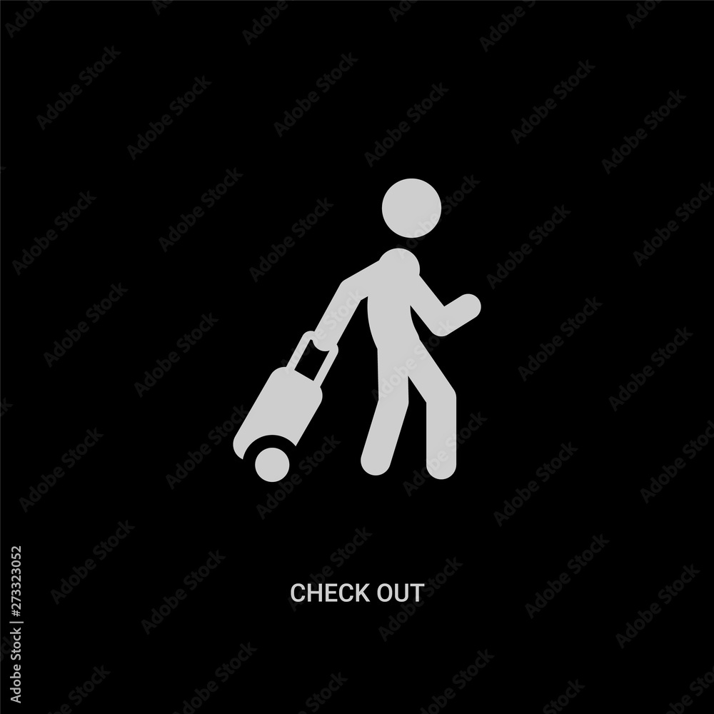 white check out vector icon on black background. modern flat check out ... white check out vector icon on black background. modern flat check out ...