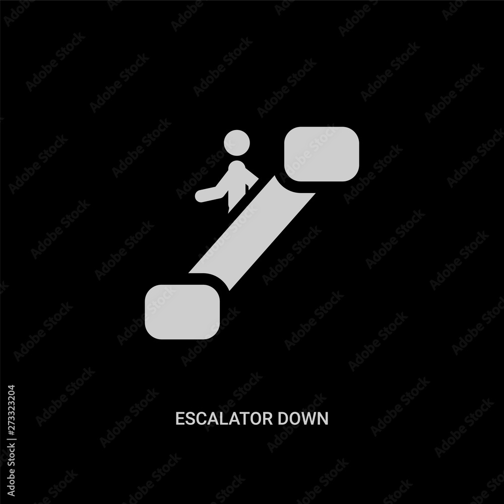 white escalator down vector icon on black background. modern flat ...