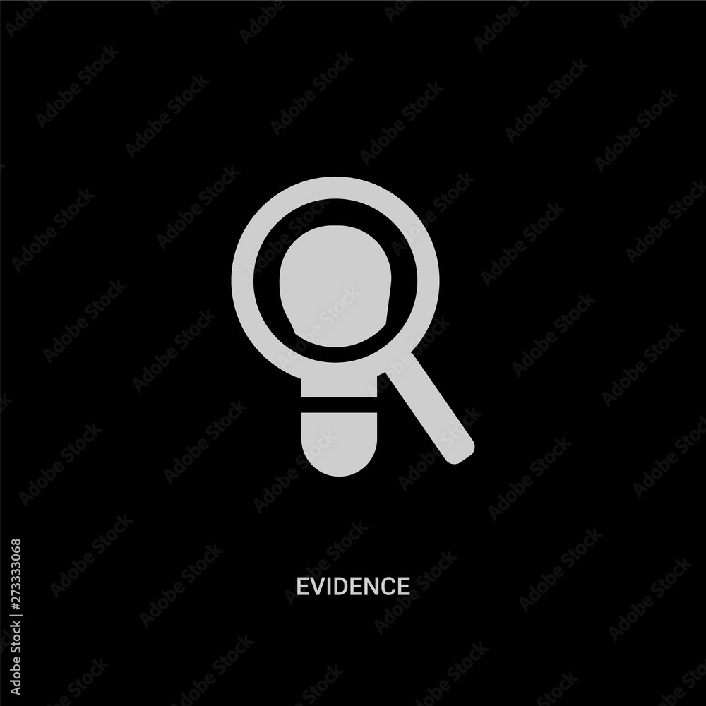 white evidence vector icon on black background. modern flat evidence ...